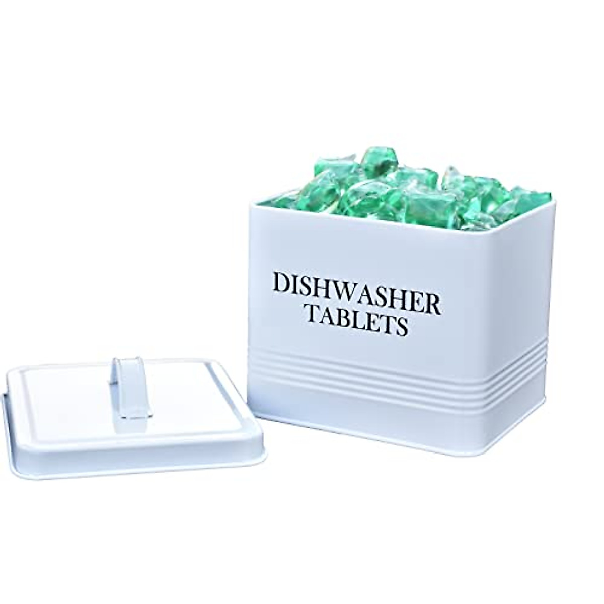 Metal Dishwasher Detergent Pods Containers -White Dish Washer Tablets with Lid for Kitchen Decor and Accessories
