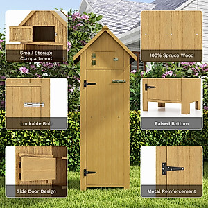 Patiowell Outdoor Storage Cabinet, Wooden Garden Shed with Waterproof Roof and Lockable Doors, Outside Vertical Tall Tool Shed for Graden Yard, Natural Wood