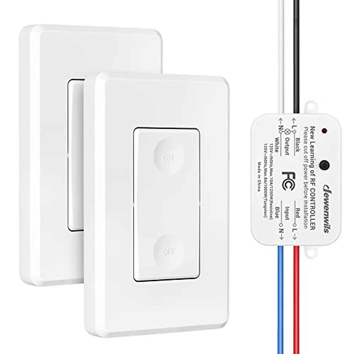 DEWENWILS 3 Way Wireless Light Switch and Receiver Kit, Remote Control Wall Switch for Ceiling Lights, Fans, Lamps, No in-Wall Wiring, No WiFi Needed, Wireless Panel Switch,100Ft RF Range