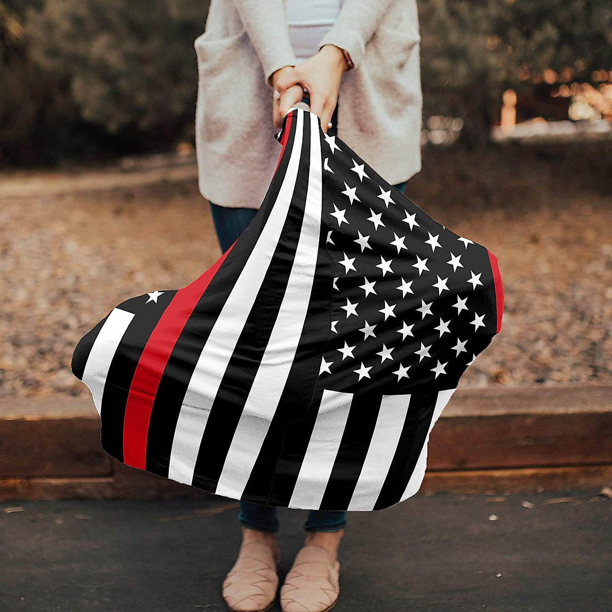 Nursing Cover for Breastfeeding Super Soft Privacy Cover Red Line American Flag Respect Firefighter Sign Multi Use for Baby Car Seat Canopy Baby Shower Gifts for Boy&Girl