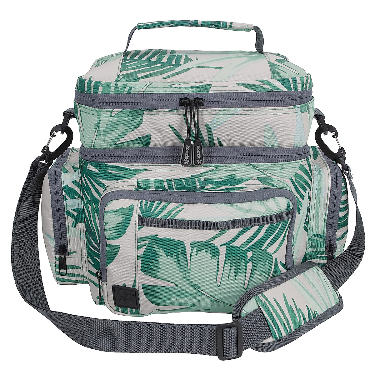 KOOZIE Dual Compartment Cooler Lunch Bag for Women - Large Double Decker Insulated Lunch Box with Removable Shoulder Strap - Resuable Lunch Tote for Work, Travel, Beach, Picnic (Tropical)