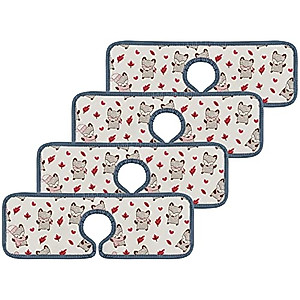 Absorbent Kitchen Faucet Mat 4 Pieces Foxes Animal Funny Faucet Sink Splash Guard Bathroom Counter and RV,Faucet Counter Sink Water Stains Preventer