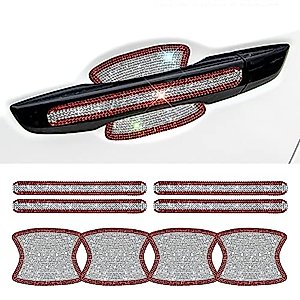 Bohisen 8pcs Two-Color Combination Car Door Handle Protector Bling Rhinestones Scratch Protector Car Door Handle Cup Stickers Protective Film Car Accessories