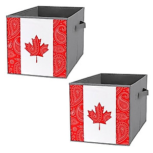 Paisley and Canadian Flag Fashion Storage Bins Foldable Organizer Cubes 10.6" Collapsible Box Home Ofice Supplies 2PCS