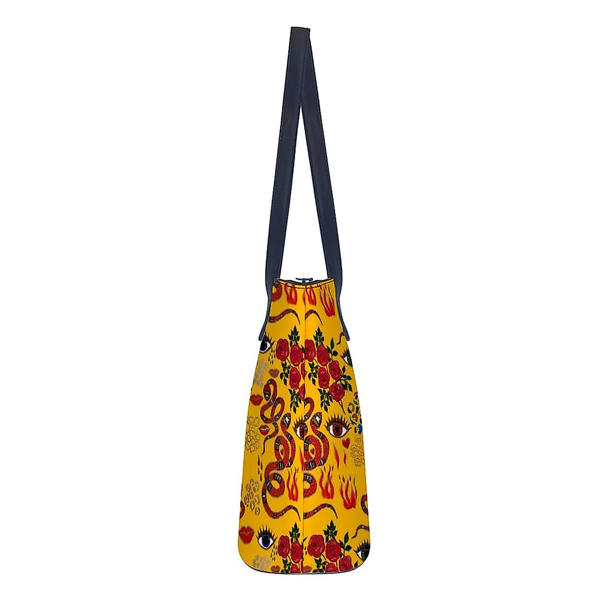 Snakes Lips Eyes Roses Flame Women's Tote Bag PU Leather Shoulder Bag Handbags Purse For Work Shopping Travel