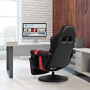 POWERSTONE Gaming Recliner Massage Gaming Chair with Footrest Ergonomic PU Leather Single Sofa with Cup Holder Headrest and Side Pouch, Adjustable Living Room Chair Seating, Red