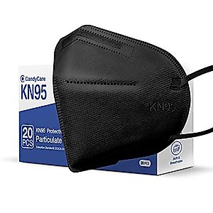 CandyCare KN95 Particulate Respirator - 20 Pack Face Mask 5 Layers Cup Dust Mask Protection against PM2.5 Dust Particles, Smoke and Haze-Proof, Designed for Men, Women, and Essential Works, Black