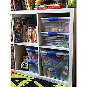 HOMZ Heavy Duty Modular Stackable Storage Bins, Containers with Latching Handles and Snap Lids for Home, Office, and Garage Organization, 15.5 Quart Capacity, Clear, 12 Pack