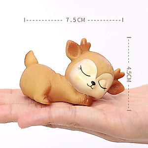 Pack of 6 Lovely Fawn Doe Figurines Playset Toys, Cute Deer Cake Toppers Figure Baby Shower Birthday Wedding Party Decor