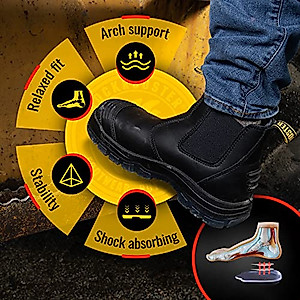 ROCKROOSTER Work Boots for Men, 6 inch Steel Toe, Slip On Safety Leather Chelsea Durable and Comfortable Work Shoes (AK227 US 11)