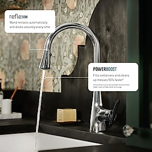 Moen Sleek Chrome One-Handle High Arc Pulldown Kitchen Faucet Featuring Power Boost, Modern Kitchen Sink Faucet with Pull Down Sprayer, 7864