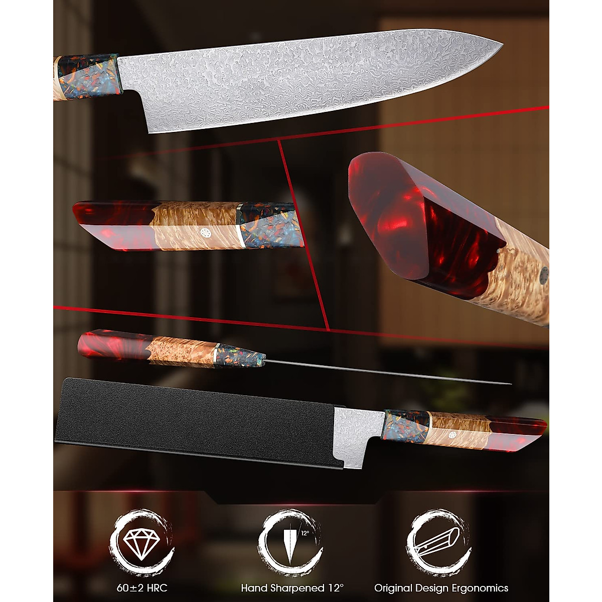 Huusk Japan Knife 8.27 Inch Razor Sharp Kitchen Knives Bundle with Boning Knife for Meat Cutting