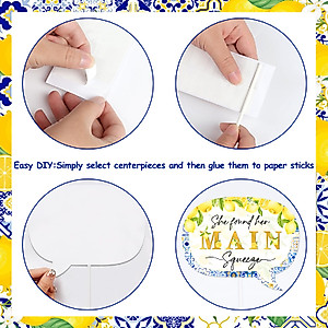 24 Pieces She Found Her Main Squeeze Photo Booth Props - Blue Tile and Lemon Bridal Shower Decorations, Yellow and Blue Capri Lemon Theme Party Supplies