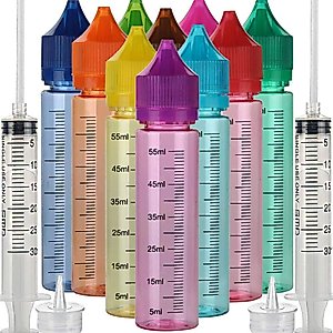 10pcs 60ml Soft PET Unicorn Dropper Bottle Liquid Refill Bottle Liquid Applicator Bottle (60ml x 10pcs, Rainbow bottle+Rainbow cap)