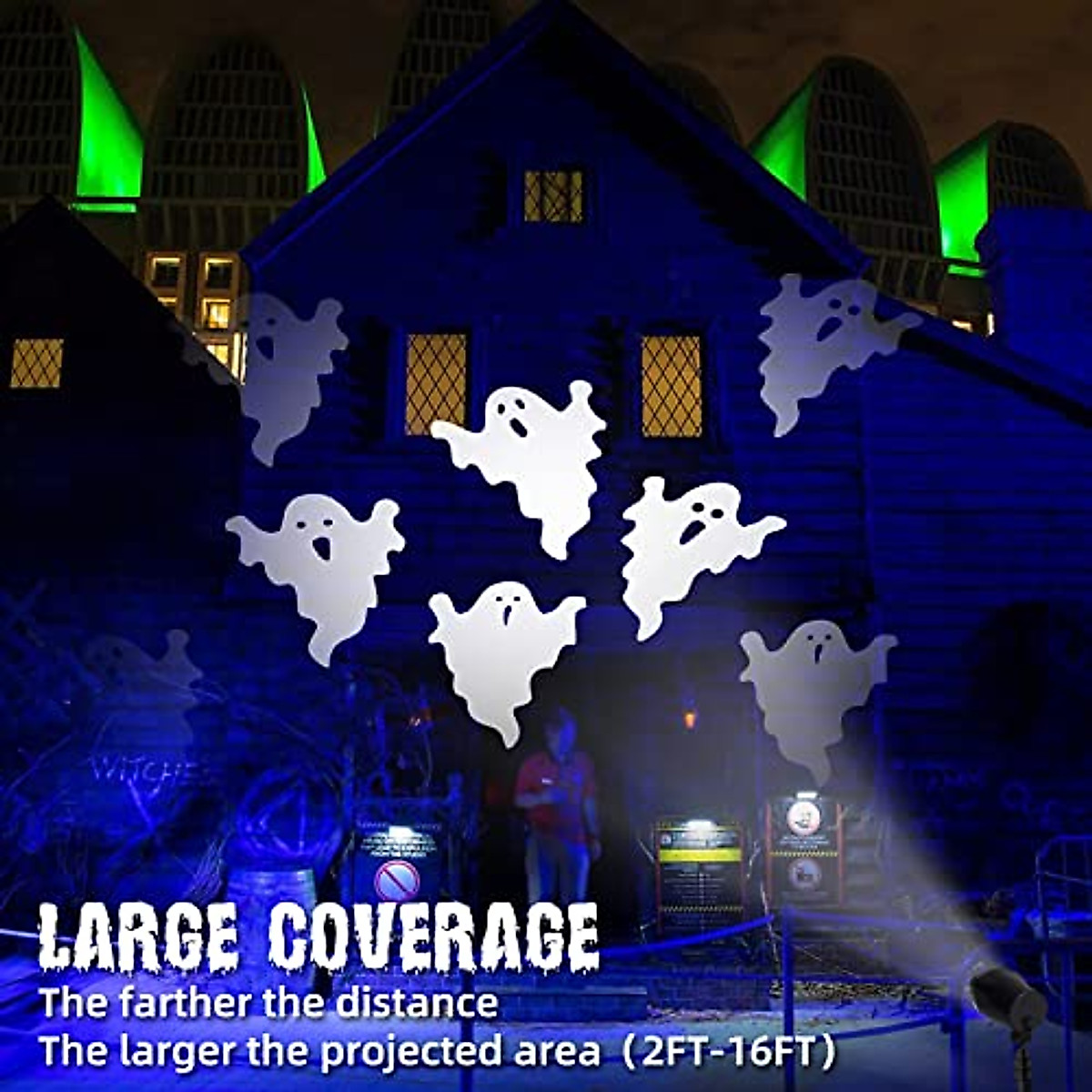 EAMBRITE Halloween Projector Lights, Rotating Ghost Projector Outdoor, Dynamic Ghost Projector Waterproof Halloween Decorations for Yard Party Garden Wall Indoor Outdoor