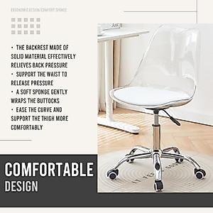 Modern Small Cute Armless Vanity Rolling Chair Adjustable Swive Chair for Office, Home, Make Up, Small Space, Bed Room (Clear)
