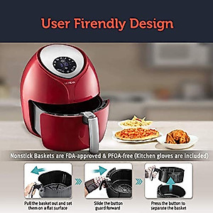 Ultrean Large Air Fryer 8.5 Quart, Electric Hot Airfryer XL Oven Oilless Cooker with 7 Presets, LCD Digital Touch Screen and Nonstick Detachable Basket, UL Certified, Cook Book, 1700W (Red)