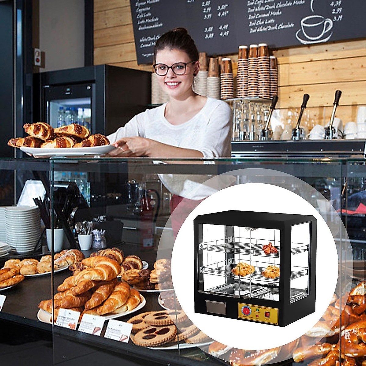 3-Tier Food Warmer, Commercial Food Warmer Display Electric Countertop Food Pizza Warmer with LED Lighting Removable Shelves Glass Door, Pastry Display Case for Buffet Restaurant 500w