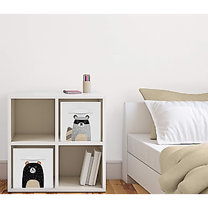 Sweet Jojo Designs Bear Raccoon Forest Animal Foldable Fabric Storage Cube Bins Boxes Organizer Toys Kids Baby Childrens for Woodland Pals Collection - Set of 2 - Neutral Beige, Grey, Black and White