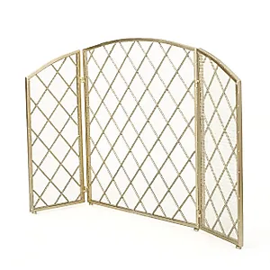 Christopher Knight Home Amiyah 3 Panelled Iron Fireplace Screen, Gold