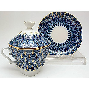 Lomonosov Porcelain Tea Maker Forget-me-not Tea Cup with Lid and Saucer