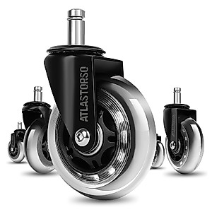 Office Chair Casters Wheels Replacement - 5 Set Rubber Chair Caster Heavy Duty Caster for Chair to Replace Rolling Chair Wheel Roller Blade Style Caster Non Scratch Safe for Hardwood Floors and Carpet