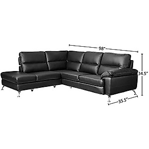 Cortesi Home Boston Leather Sectional Sofa with Left Chaise Lounge, Black