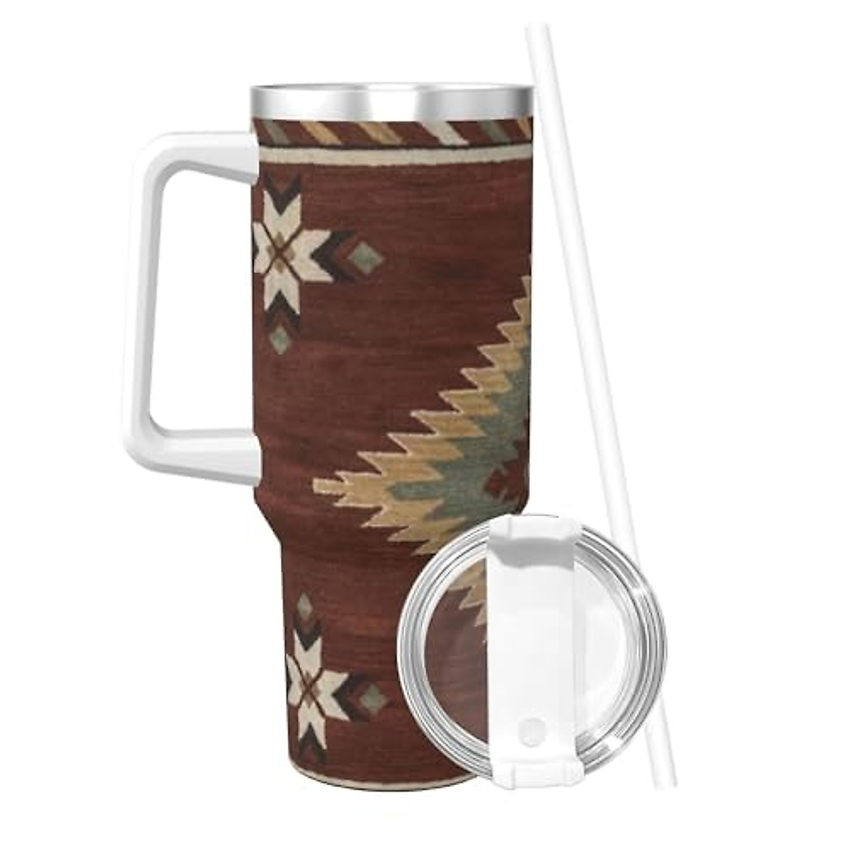 Xiexide 40oz Rustproof Indoor Ethnic Southwestern Totem Aztec Indian Tribal Double Walled Vacuum Insulatedith Handle And Straw,Hot & Cold Drinks