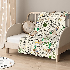 Duck Blanket for Kids, Cute Mallard Ducks Gifts, Soft Lightweight Flannel Throw Blanket with Mallard Ducks, Cute Duck Decoration for Bed Bedroom Sofa, 50 in x 40 in