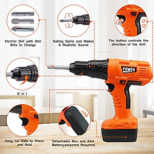 HYRENEE Kids Tool Set – 48 Piece Toddler Tool Set with Electronic Toy Drill& Tool Box,Pretend Play Kids Toys,Construction Kits Toys for Kids Ages 3 4 5 Years Old, Toddler Boy Toys