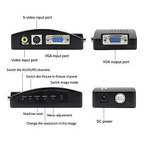 HDSUNWSTD PC Laptop Composite Video TV RCA Composite S-Video AV in to PC VGA LCD Out Converter Adapter Switch Box Black