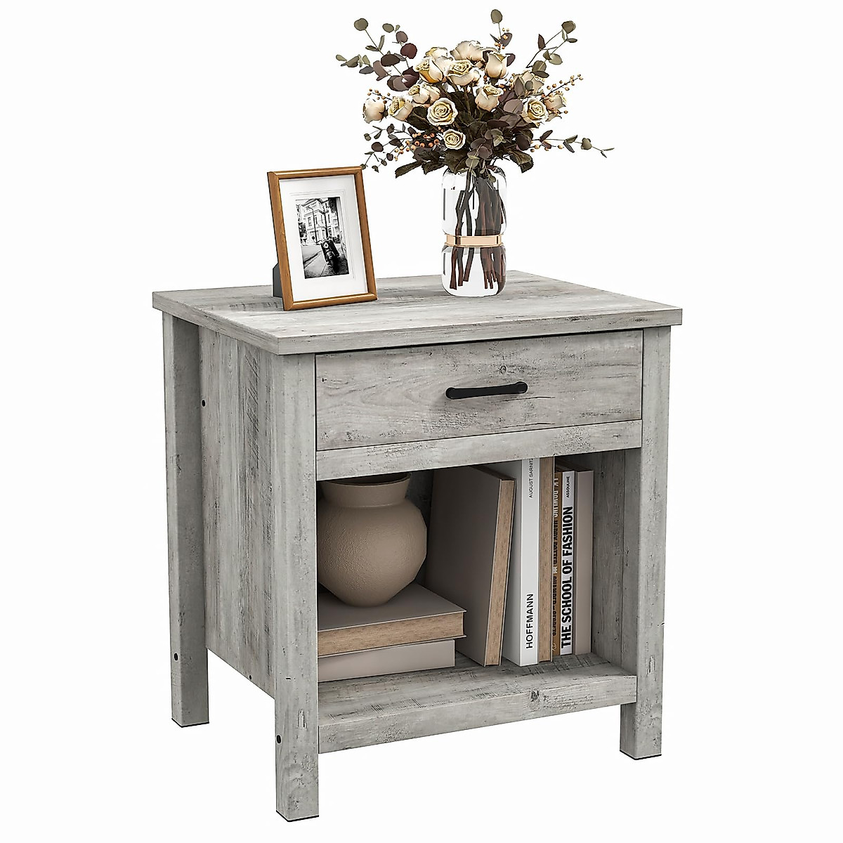 Gyabnw Nightstand Beside End Table for Bedroom, Modern Wood Side Table with Drawer and Storage Shelf, Night Stands for Living Room, Grey