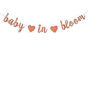 Rose Gold Glitter Baby in Bloom banner, Welcome Baby, Spring Floral Theme Gender Reveal/Baby Shower Party Decorations
