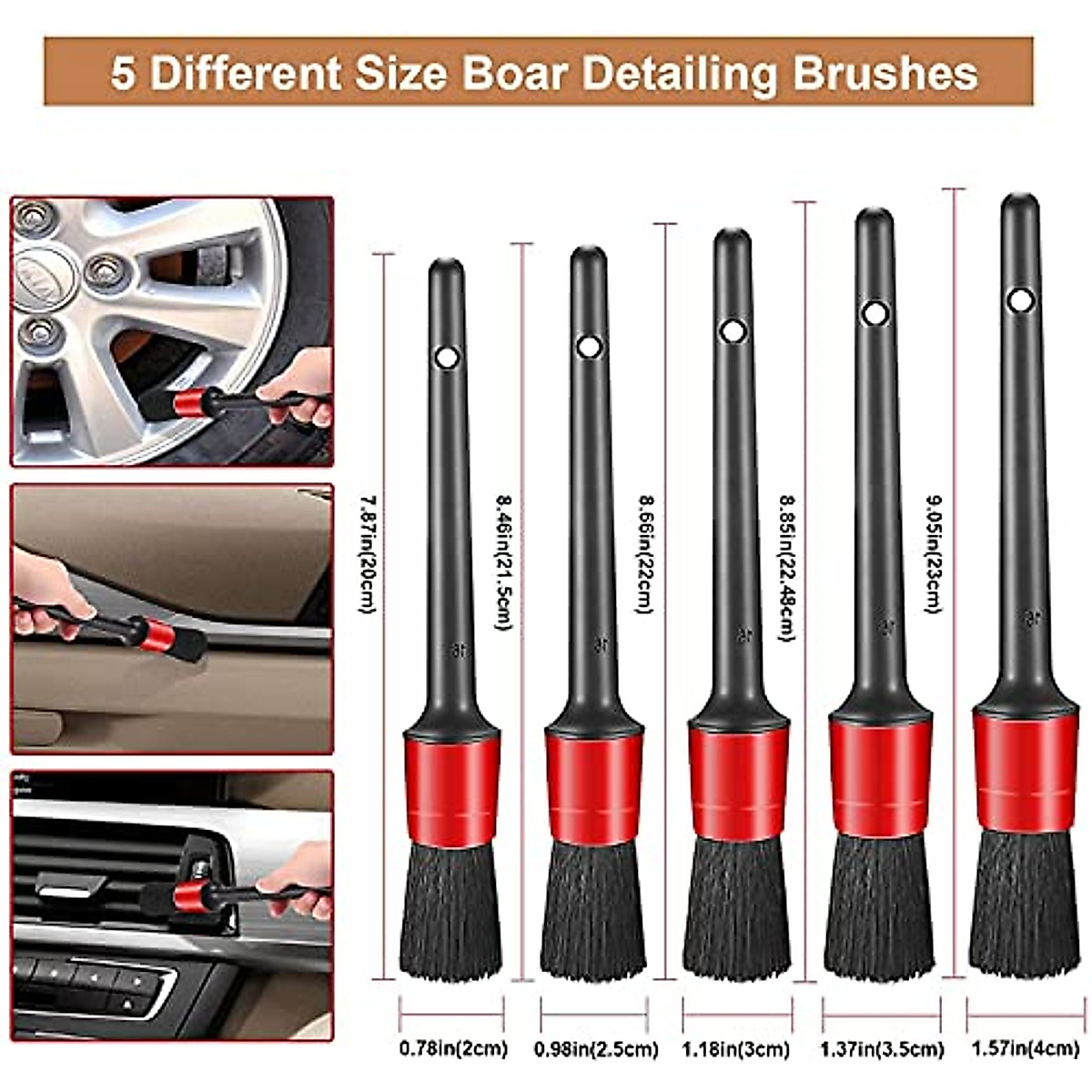 Nolimas 12Pcs Car Wheel & Tire Brush Kit,Including 17inch Long Wheel Brush,Short Handle Tire Brush,5pcs Detailing Brushes Kit & 3pcs Wire Brushes for Cleaning Car Wheels & Interior Exterior