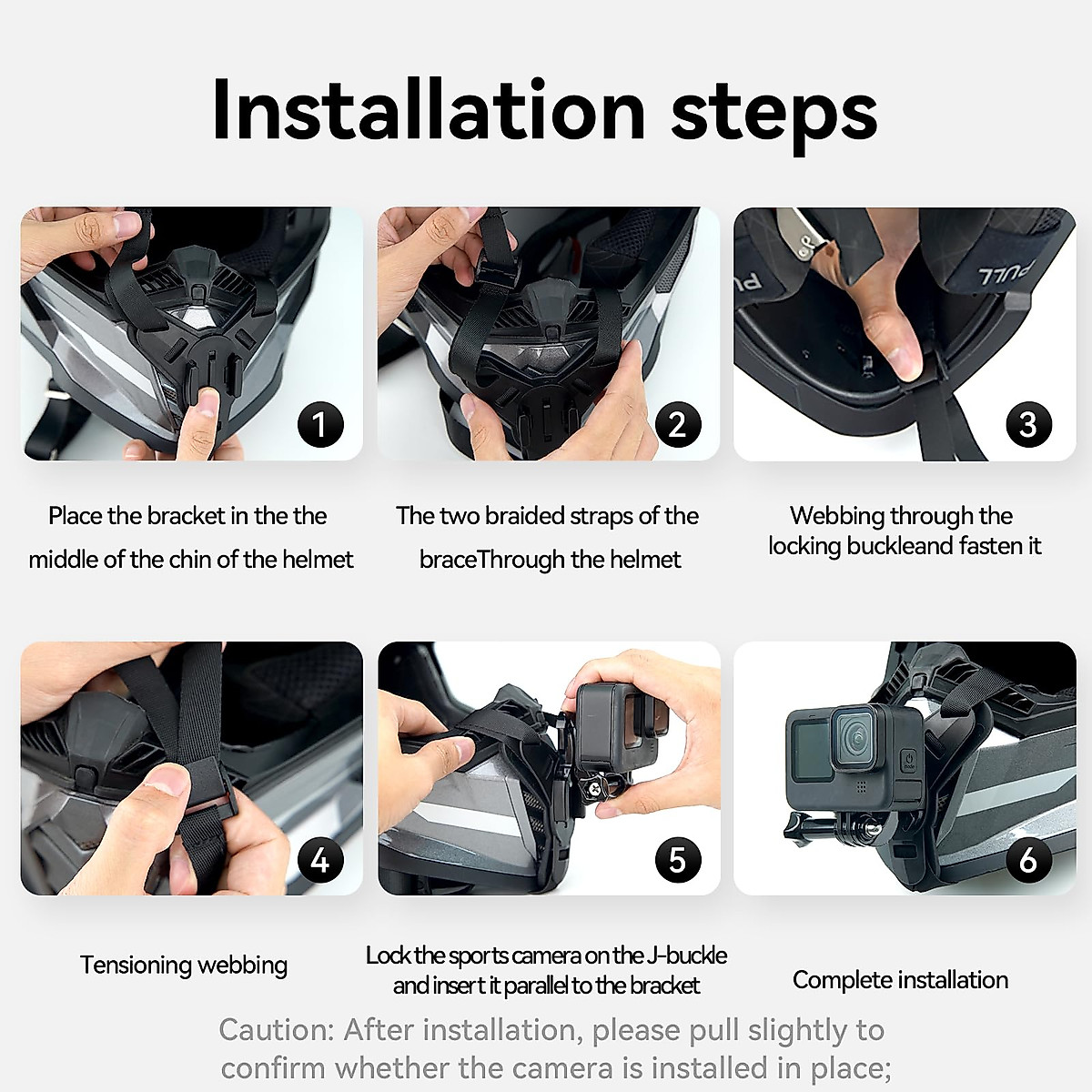 Adaptom Helmet Mount for GoPro, Motorcycle Chin Strap Attachment with Extension J Hook Dirt Bike Holder Mounting Accessories for Go Pro Max Hero 12 11 10 9 8 7 Insta360 X3 GO3 DJI Action 3 4 Camera