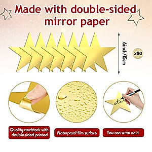 Leinuosen 80 Pieces Stars Cutouts Double Printed Paper Star Decorations Glitter Star Confetti Cutouts Cardboard Stars for Bulletin Board Classroom Wall Party Decoration Supply, 6 Inches (Gold)