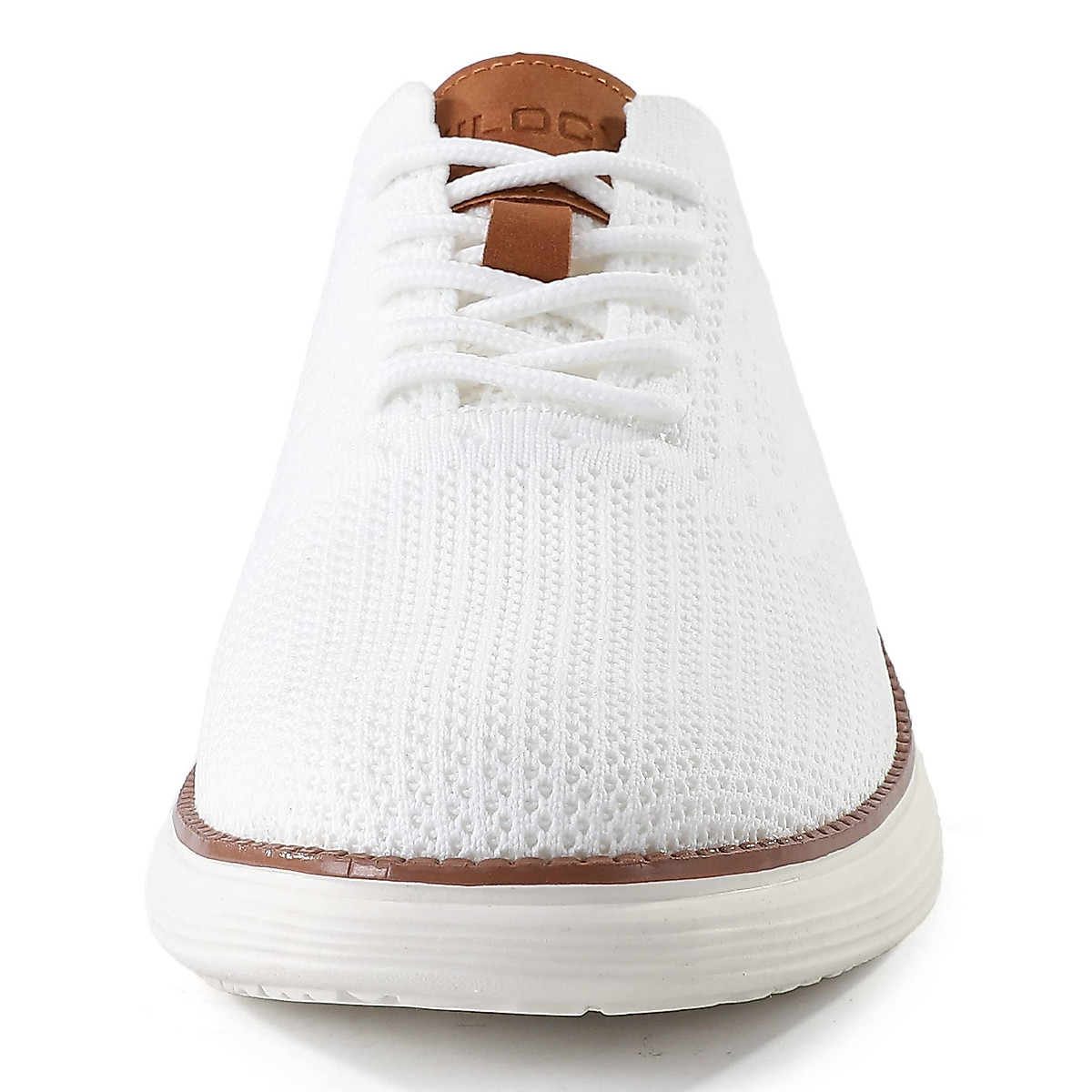 VILOCY Men's Dress Sneakers Oxfords Casual Business Shoes Lace Up Lightweight Walking Knit Mesh Fashion Sneakers White,EU44