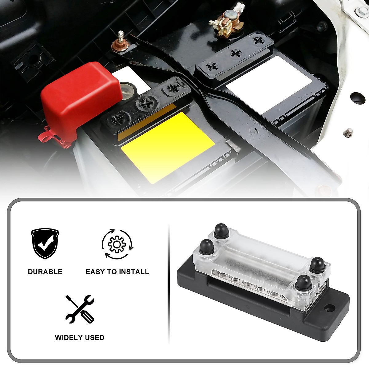 X AUTOHAUX Dual 6 Way Terminal Bus Bar Ground Power Distribution Terminal Block Battery Bus Bar 150A Bus Bar Block with Cover for Auto Marine Car