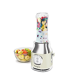 Classic Retro Electric Pulse Blender, 1 Liter Glass Pitcher, Includes Tritan Personal Travel Bottle With Lid And Storage Container, High Power 300 Watts Crushes And Pulverizes Ice Cubes