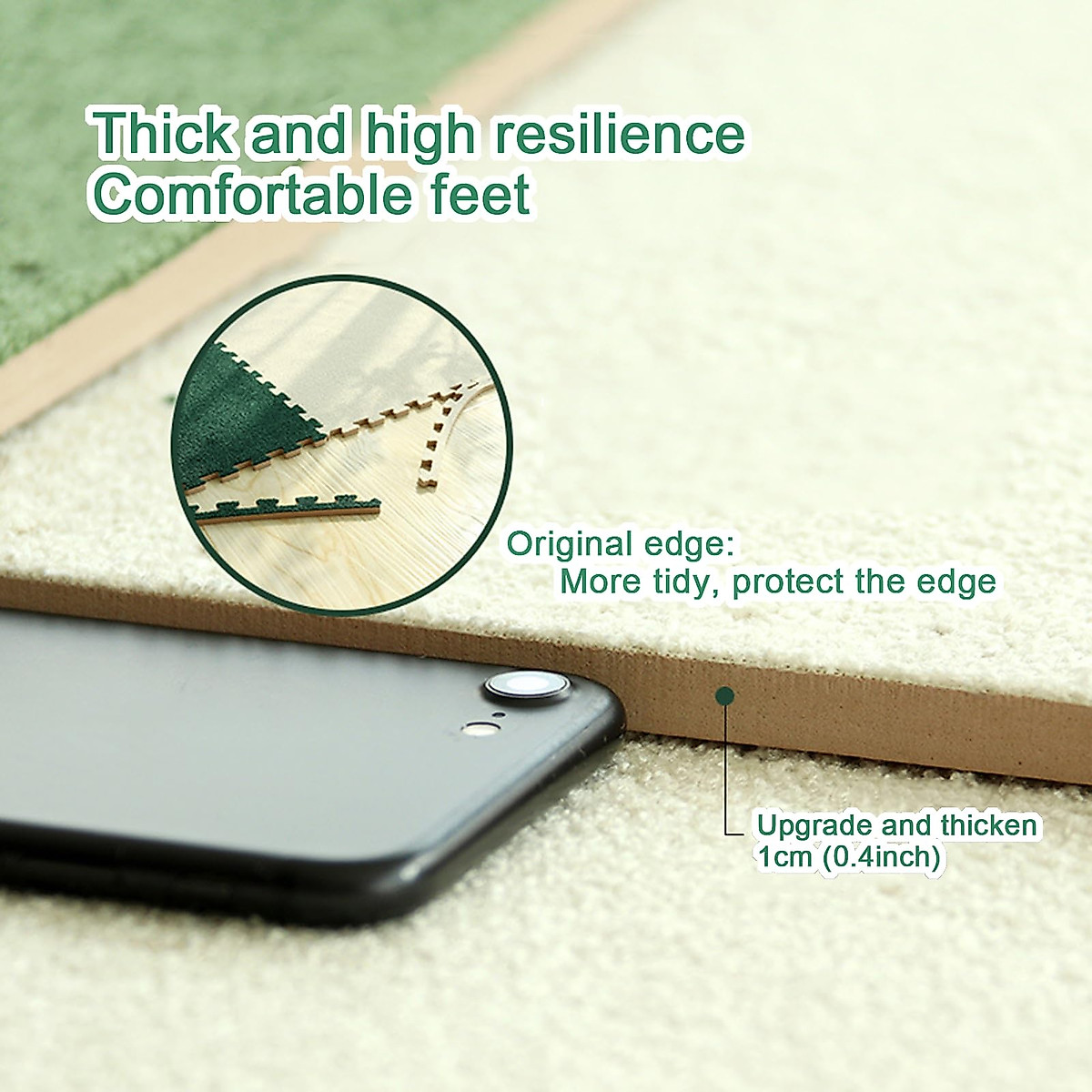 10pcs Thickened Plush Foam Interlocking Floor Mat 0.4" Thick, Square Interlocking Foam Tiles, Soft Puzzle Playmat Area Rug for Room Floor(Color:Light Blue)