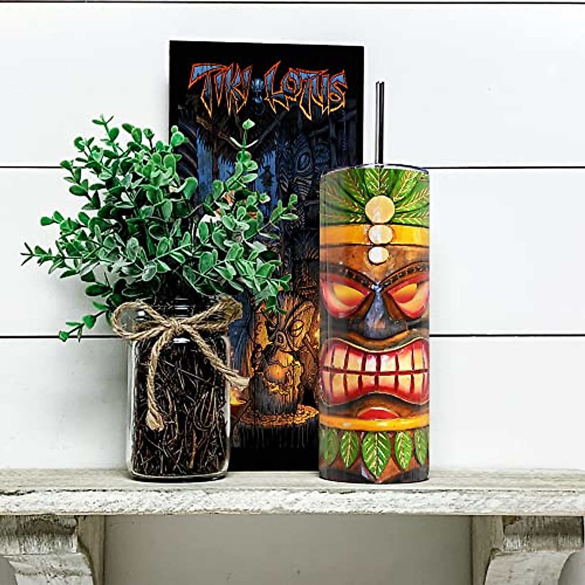 WODORO Tiki Totem Stainless Steel Skinny Tumbler 20oz, Tiki Bar Hula Lessons Aloha Tropical Hawaii Beach Summer Drinkware, Gifts For Beach Lovers, Life Is Better At The Beach (02)