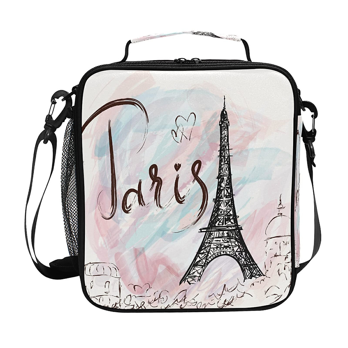 UOYO Paris Eiffel Tower Kids Lunch Box, Romantic Lunch Bag for Girls Boys Insulated Lunchbox Reusable Cooler Bag Portable Thermal Meal Tote for Office Work Back to School