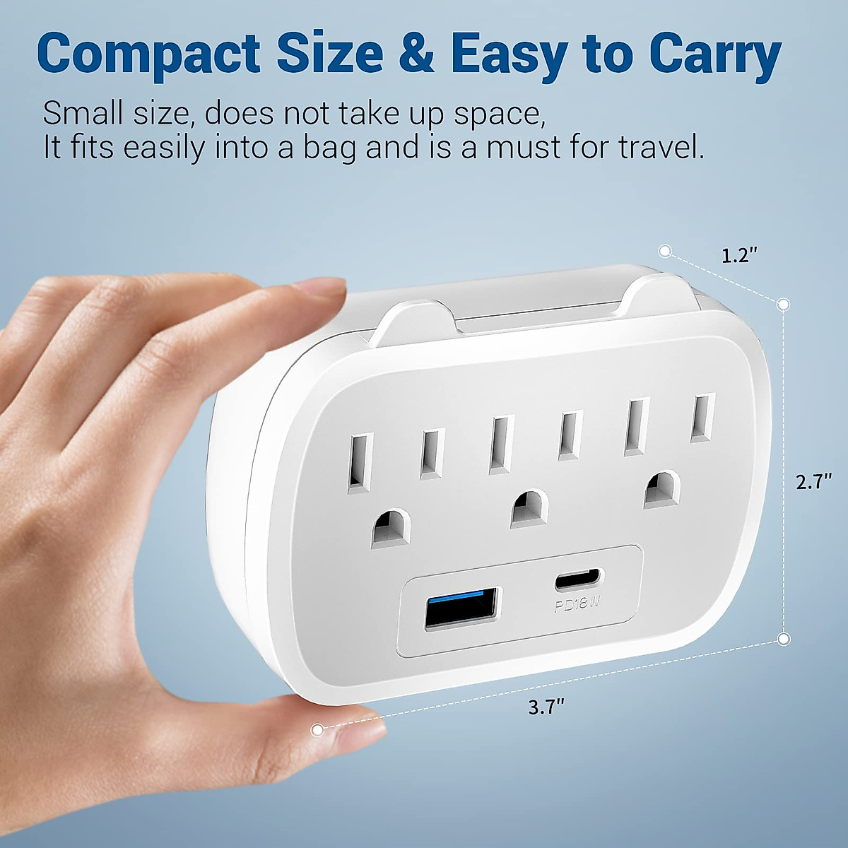 Outlet Extender with USB C, Multi Plug Outlet Adapter with 3 AC Outlets ...