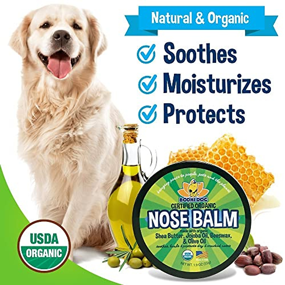 USDA Certified Organic Nose Balm for Dogs & Cats | Natural Soothing & Healing for Dry Cracking Rough Pet Skin | Protect & Restore Cracked and Chapped Dog Noses (Nose Balm, 2 oz)