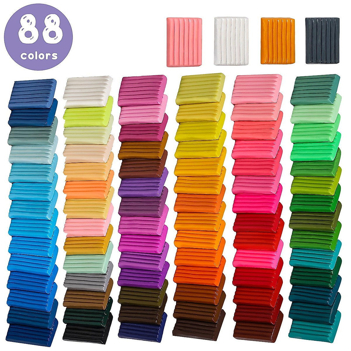 Ixiaoyoo Polymer Clay 88 Colors, Modeling Clay for Kids DIY Starter Kits, Oven Bake Model Clay, Non-Toxic, Non-Sticky, Ideal Clay Kits for Children and Artists (88 Colors)