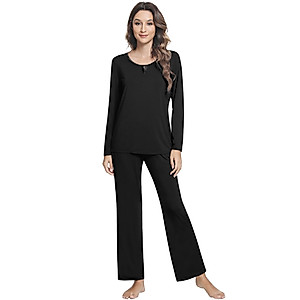 NACHILA Pajamas Set for Women Long Sleeve Pjs Soft Sleepwear Comfy Loungewear Sets with Pants, Viscose Made from Bamboo Black XX-Large