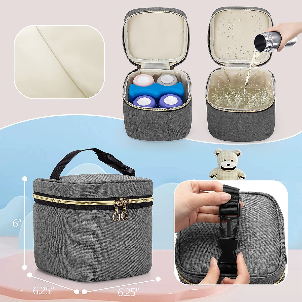 Luxja Wearable Breast Pump Bag (with a Breastmilk Cooler Bag, a Small Carrying Case and a Waterproof Mat), Pumping Bag Compatible with Momcozy and Elvie Breast Pump, Gray