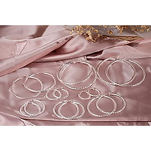 Sterling Silver Hoop Earrings for Women Girls 1 Inch, Diamond-cut Textured Design 2mm wide by 25mm Diameter