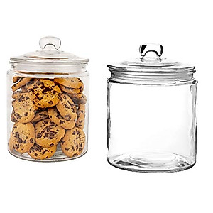 Set of 2 Glass Jar with Lid (2 Liter) | Airtight Glass Storage Cookie Jar for Flour, Pasta, Candy, Dog Treats, Snacks & More | Glass Organization Canisters for Kitchen & Pantry | 68 Ounces