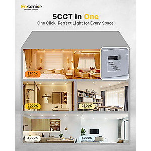 Ensenior 6 Pack 6 Inch LED Recessed Light, Dimmable, 2700K-5000K 5CCT, 1200LM High Brightness, 12W 120V, Damp Rated, Ultra-Thin Canless Wafer Ceiling Light - ETL & FCC & IC